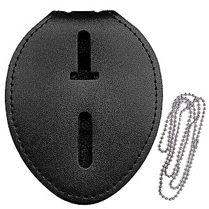 Police Badge Holder,Cowhide Universal Badge Holders Belt Clip,Metal Clip and Chain Included for Law Enforcement Officer Gifts (Black)