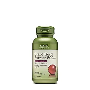 GNC Herbal Plus Grape Seed Extract 500mg - Extra Strength, 60 Capsules, Provides Antioxidant Support