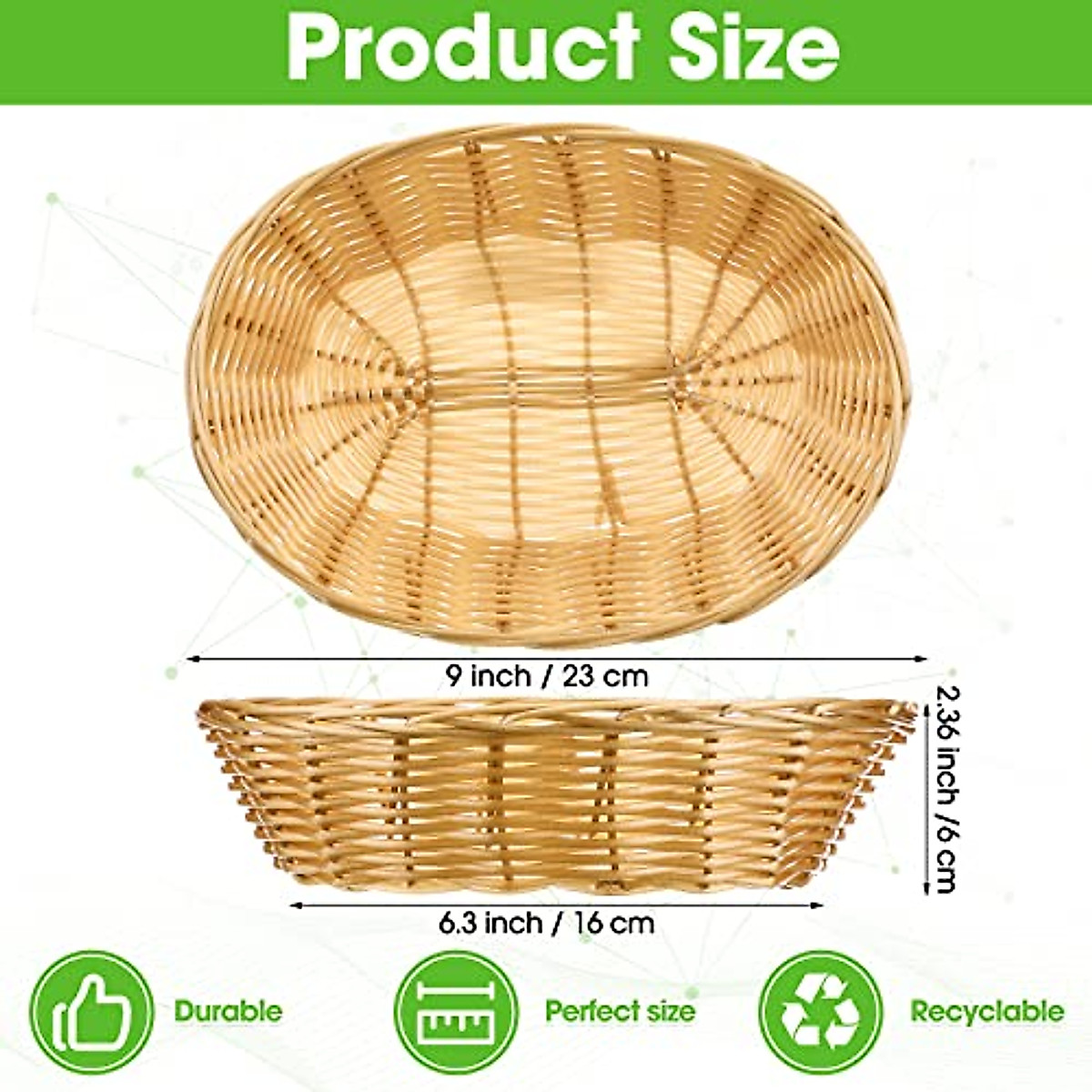 60 Pack Plastic Oval Basket Products Gift Basket Food Storage Basket Fruit Basket Hand Woven Baskets for Fruit, Arts, Crafts, Decor, Kitchen, Restaurant and Centerpiece Display, 9.1 x 6.3 x 2.4 Inch