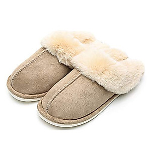 Epsion Womens Winter Warm Slipper Faux Fur Fluffy Slip-On House Slippers Suede Plush Lined/Anti-Skid Sole Indoor Outdoor