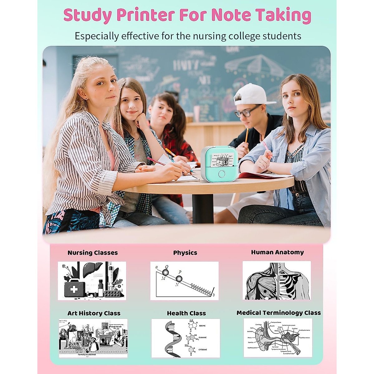 Ponek T02 Bluetooth Thermal Mini Printer Thermal Pocket Printer Paper, White Self-Adhesive Paper Compatible with T02 Bluetooth Mini Sticker Printer, Black On White Paper for Journal Photo, 50m