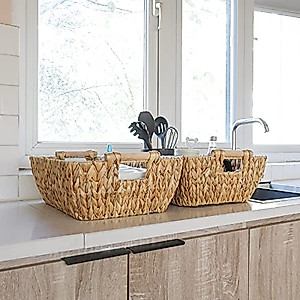 Wicker Storage Baskets for Shelves Water Hyacinth Woven Basket with Built-in Handles Large Closet Storage Bins for Organizing(2-Pack)