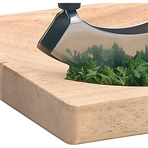 KitchenCraft Double Blade Mezzaluna Chopper and Wooden Board, Stainless Steel / Wood, 2 Piece Set