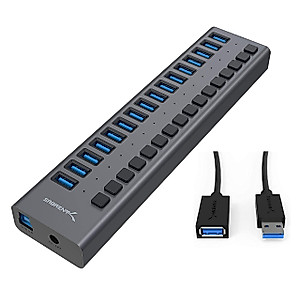 Sabrent 16-Port USB 3.0 Data HUB and Charger with Individual switches + 22AWG 3 Feet USB 3.0 Extension Cable