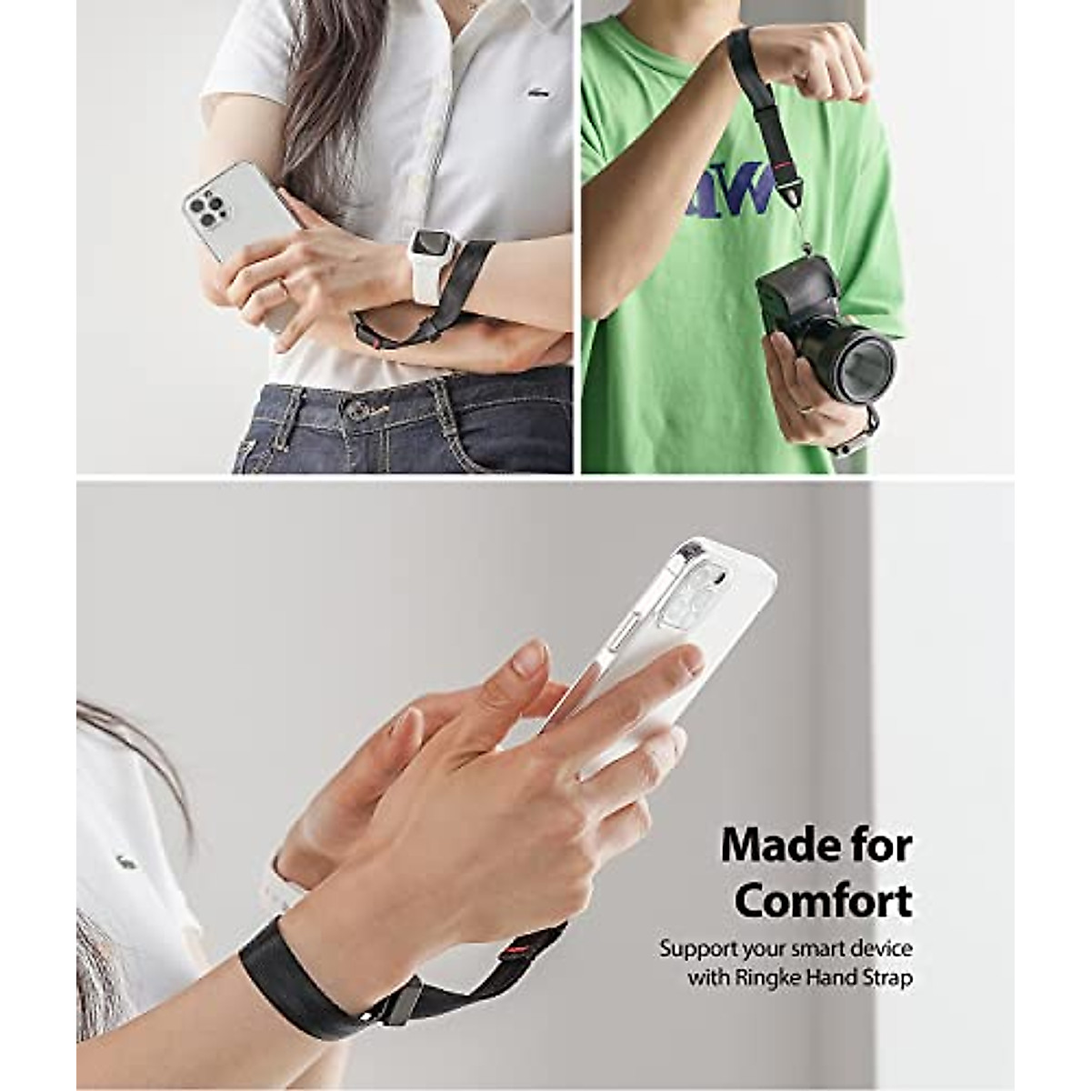 Ringke Hand Strap [Phone Wrist Strap] Designed for Camera Strap and Phone Strap, Adjustable Sturdy Universal Lanyard Compatible with Camera and Phone Case - Black