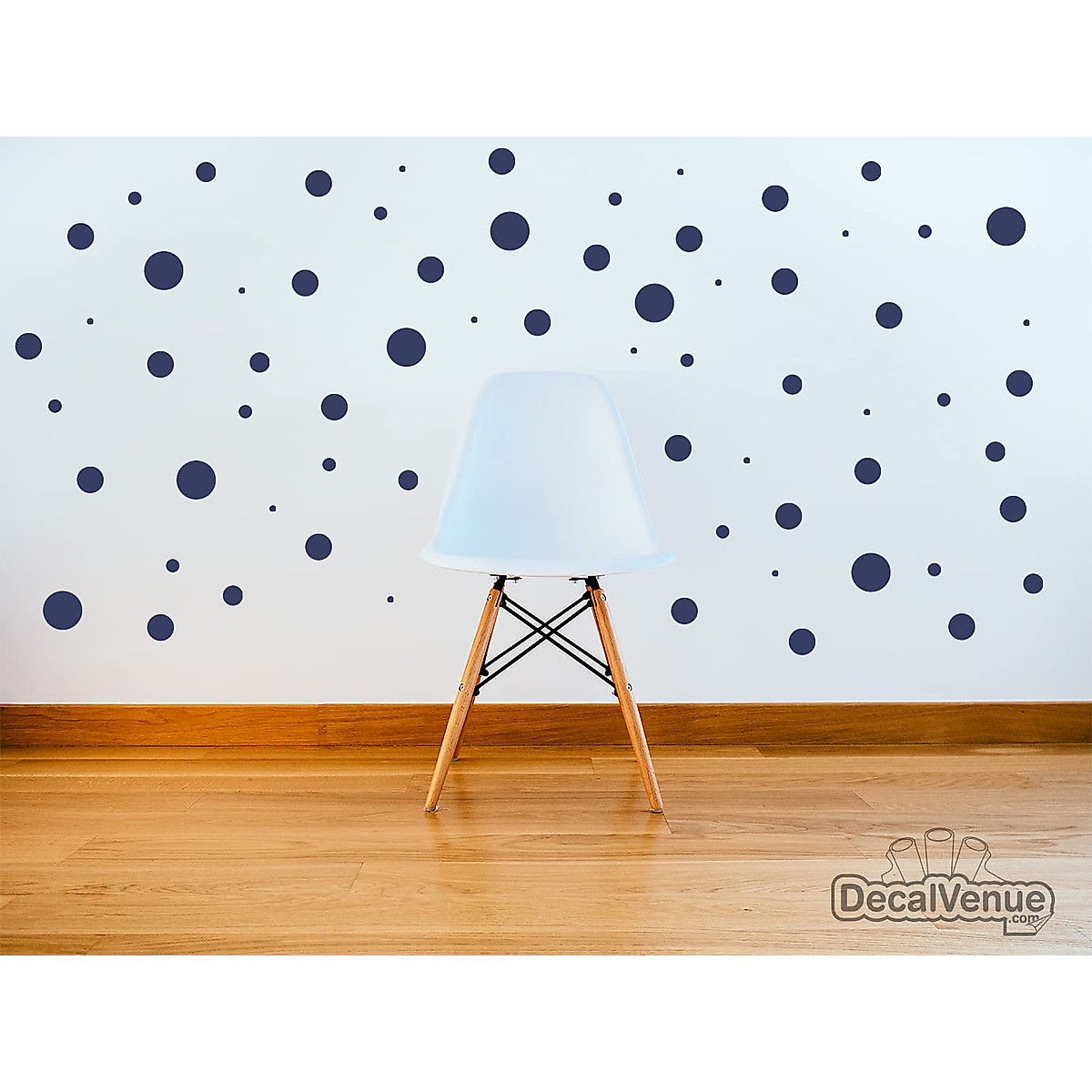 Set of 100 (Navy Blue) Vinyl Wall Decals - Assorted Polka Dots Stickers - Removable Adhesive Safe on Smooth or Textured Walls - Round Circles - for Nursery, Kids Room, Bathroom Decor