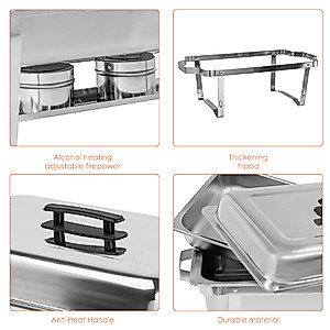 GRANDMA SHARK Chafing Dishes Buffet Sets 6 Packs 8QT Stainless Steel Rectangular Chafers and Buffet Warmer with Alcohol Furnace for Catering Buffet Food Warmer Set with Folding Frame, Silver
