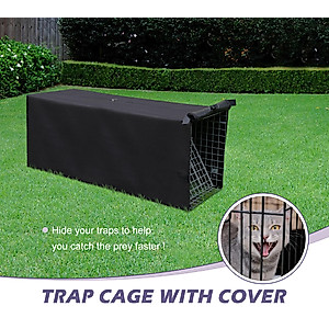 Live Feral Cat Trap Cage with Cover, Heavy Duty Folding Animal Traps Cage for Stray Cats, Humane Cat Trap for Raccoon, Squirrel, Skunk, Catch and Release - (32 x 10 x 12 inches, Trap Cage with Cover)