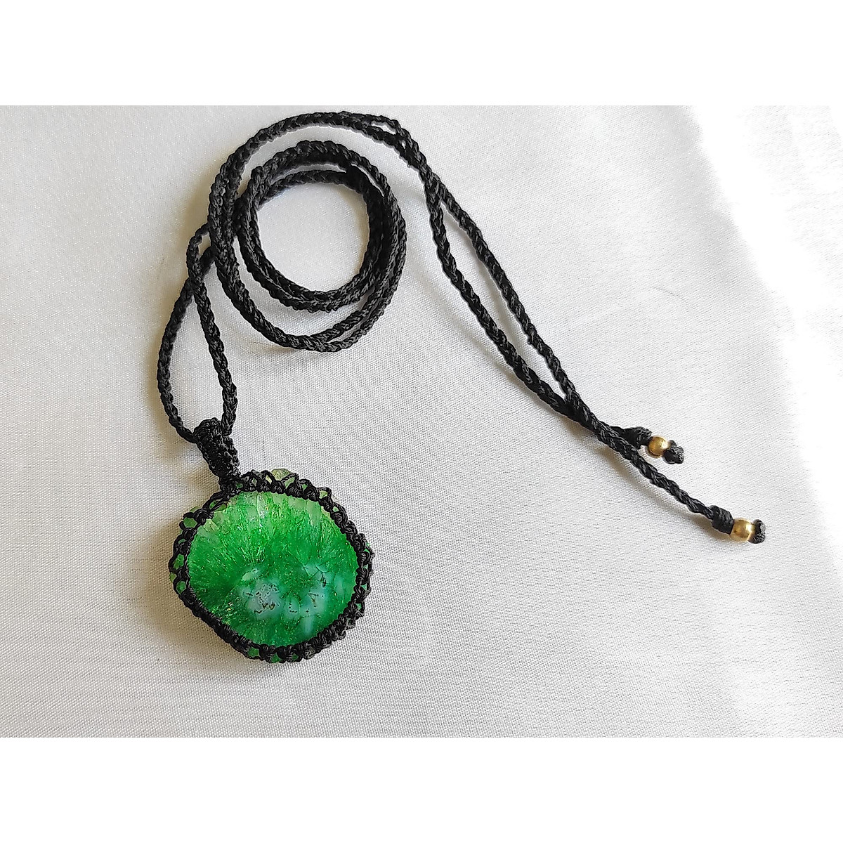 Green Solar Agate Macrame Pendant, Cord Wrapped Macrame Pendant, Gemstone Macrame Jewelry