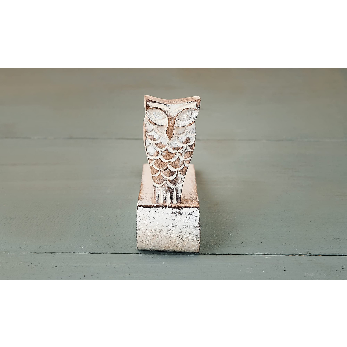 Rustic Wooden Owl Door Draft Stopper Wedge – Sturdy and Stackable Door Stop, Multi Floor Doorstop Ensures Tight Fit (White)