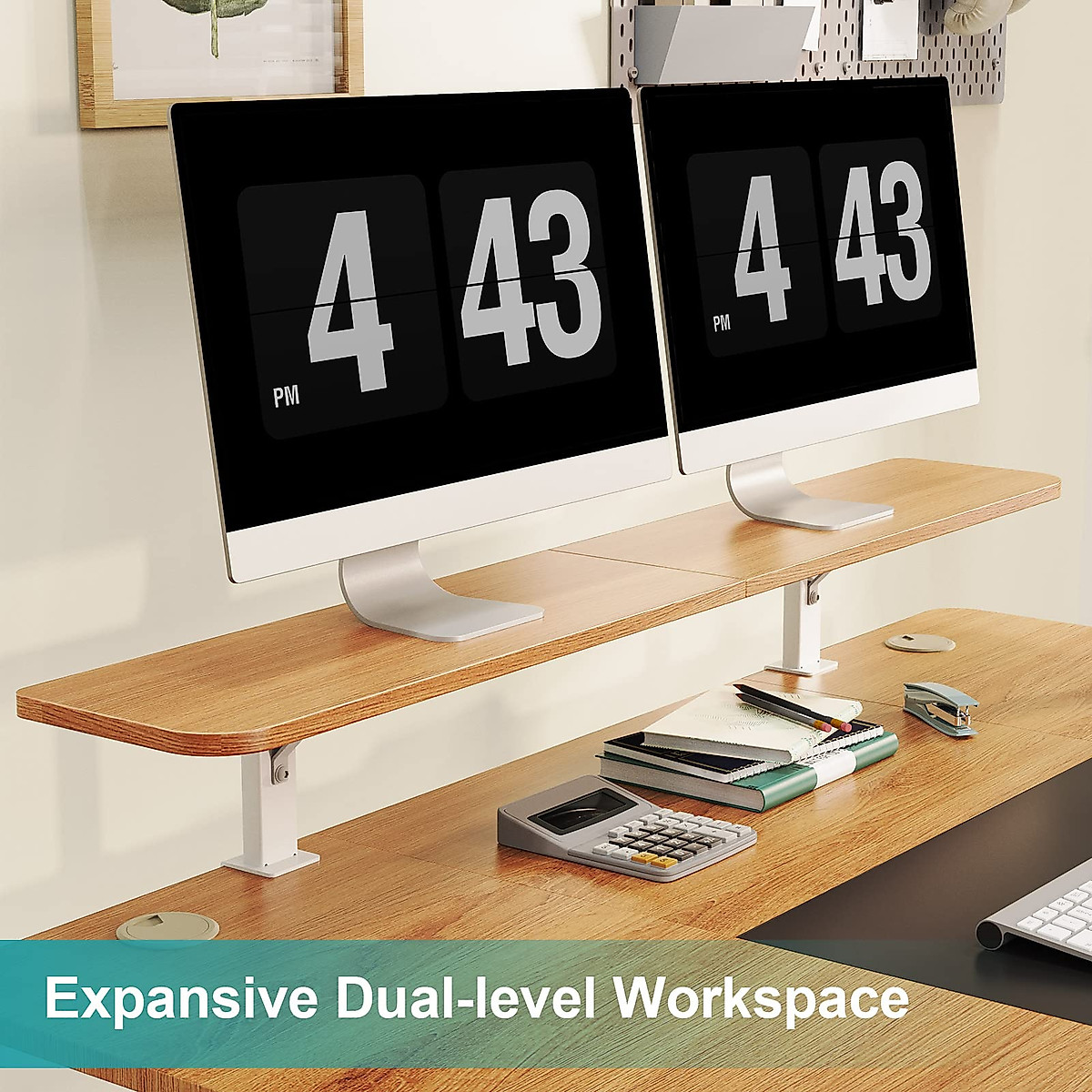 WOKA 55 x 28 Inch Dual Motor Electric Standing Desk, 2-Tier Height Adjustable Stand up Desk, Sit Stand Desk with Memory Controller, Adjustable Desks for Home Office, Motorized Desk with Splice Board