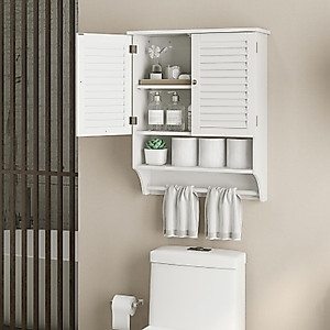 Giantex Bathroom Cabinet Wall Mounted - Hanging Medicine Cabinet with 2 Louvered Doors, 3-Position Adjustable Shelf, Towel Bar, Above Toilet Cabinet, Over The Toilet Space Saver Cabinet (White)
