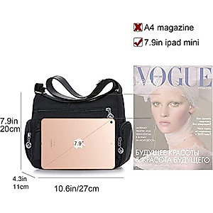 Gladdon Nylon Small Crossbody Bags for Women Multiple Pockets Shoulder Purses Ladies Satchel Purse with Adjustable Strap Black