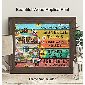 Inspirational Quotes Wall Decor - Sunflower Wall Art - Hippie Wall Decor - Positive Sayings - Positive Gifts for Women - Hippie Van VW Bus Decor - 60s Wall Decor- Rustic Country Wall Decor - UNFRAMED