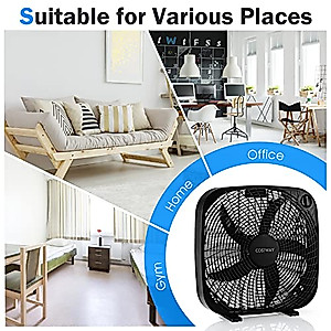 COSTWAY 3-Speed Box Fan, 20 Inches Portable Floor Fan with Knob Control, 2 Supporting Feet, Compact Lightweight Cooling Fan for Full-Force Circulation, Quiet Operation for Home Office Garage, Black