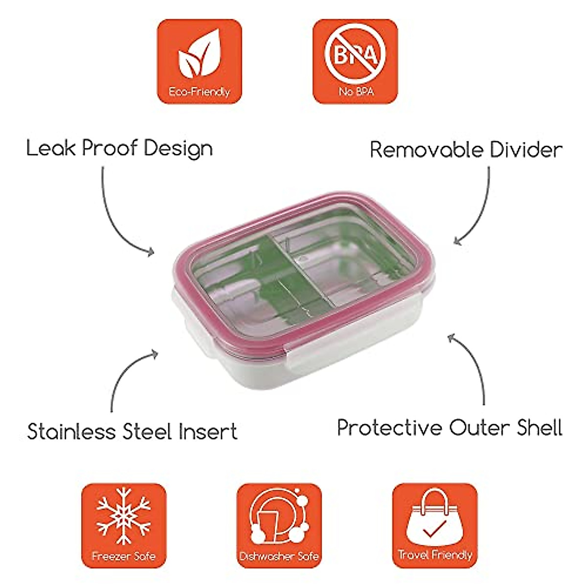 Innobaby Keepin' Fresh Stainless Steel Divided Bento Snack Box with Lid for Kids and Toddlers BPA Free, 5.9" x 4.7" x 1.8" inches.,11 oz. Pink