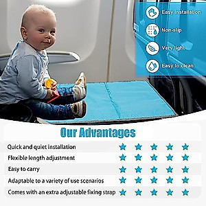 Toddler Airplane Travel Bed Portable, Airplane Footrest for Kids, Airplane Footrest Seat Extender for Kids, Baby Travel Essentials for Flying, Travel Foot Rest for Airplane Flights (Blue)