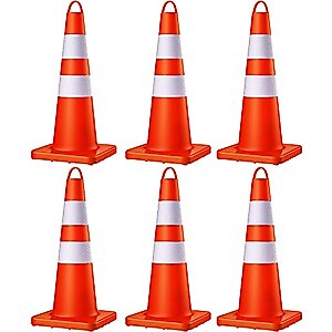 MERCHY HERO Traffic Cones – 6-Pack Traffic Safety Cones with Handle – 28-inch Heavy-Duty Orange Cones with Reflective Collars – Stackable Cones for Parking Lot