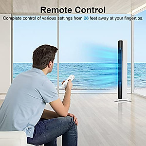 Uthfy Tower Fan with Remote, 80° Oscillating Bladeless Fan with 10H Timer, 36" Quiet Floor Standing Cooling Fan with 3 Speeds, 3 Modes in Bedroom, Living Room,Study, Office, White
