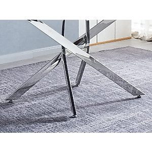 Yoluckea Modern Rectangular Glass Table Tempered Glass Dining Table with Stainless Steel Base Clear Beveled Edges Glass Kitchen Table for Home Kitchen Dining Room 51.20"W x 31.50"D x 29.50"H Silver