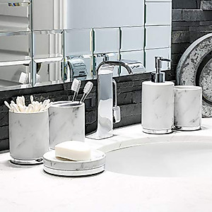 Willow&Ivory™ Bathroom Accessories Set | 5 Piece, Ceramic Bath Set | Toothbrush Holder, Soap Dispenser, Soap Dish, 2 Tumblers | Marble Collection