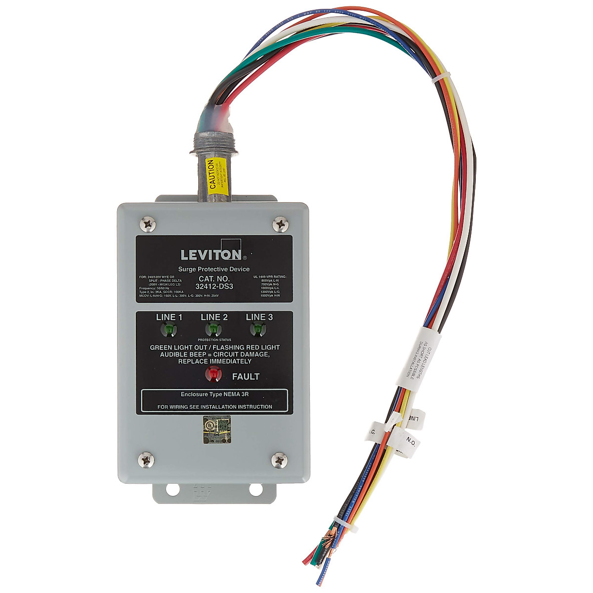 Leviton 32412-DS3 120/240/120 Volt, Hi-Leg Split Phase Delta Panel Protector, DHC and X10 Compatible, 80Ka Max Surge Current