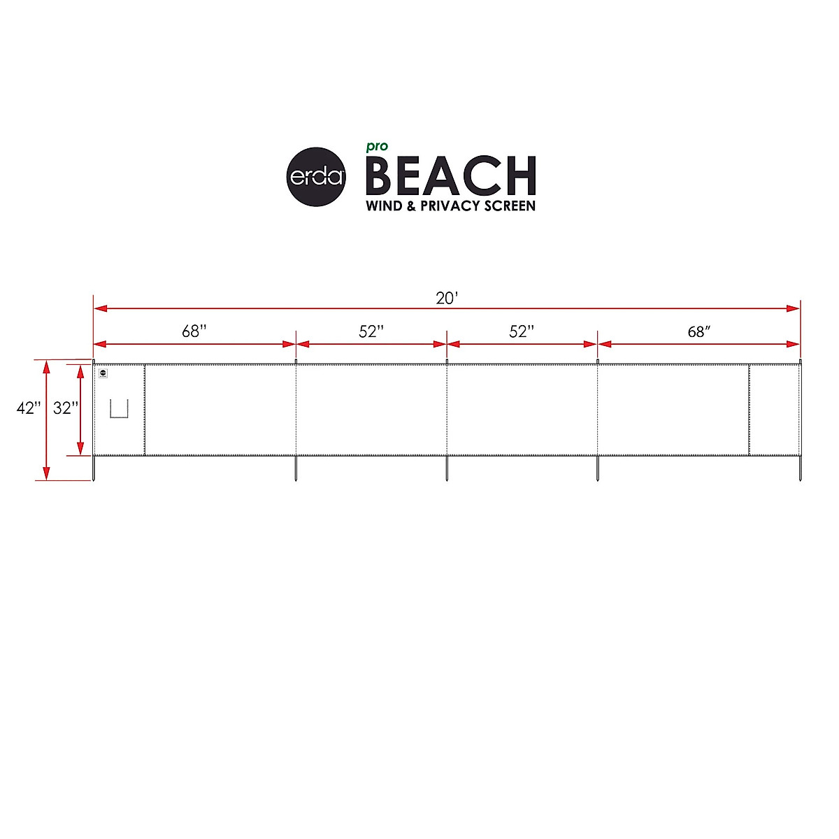 erda Arctic Camo Pro Beach Recycled Polyester Rip-Stop 20 ft Lightweight Windscreen, Privacy Screen, Wind Blocker, Free Matching Shoulder Bag