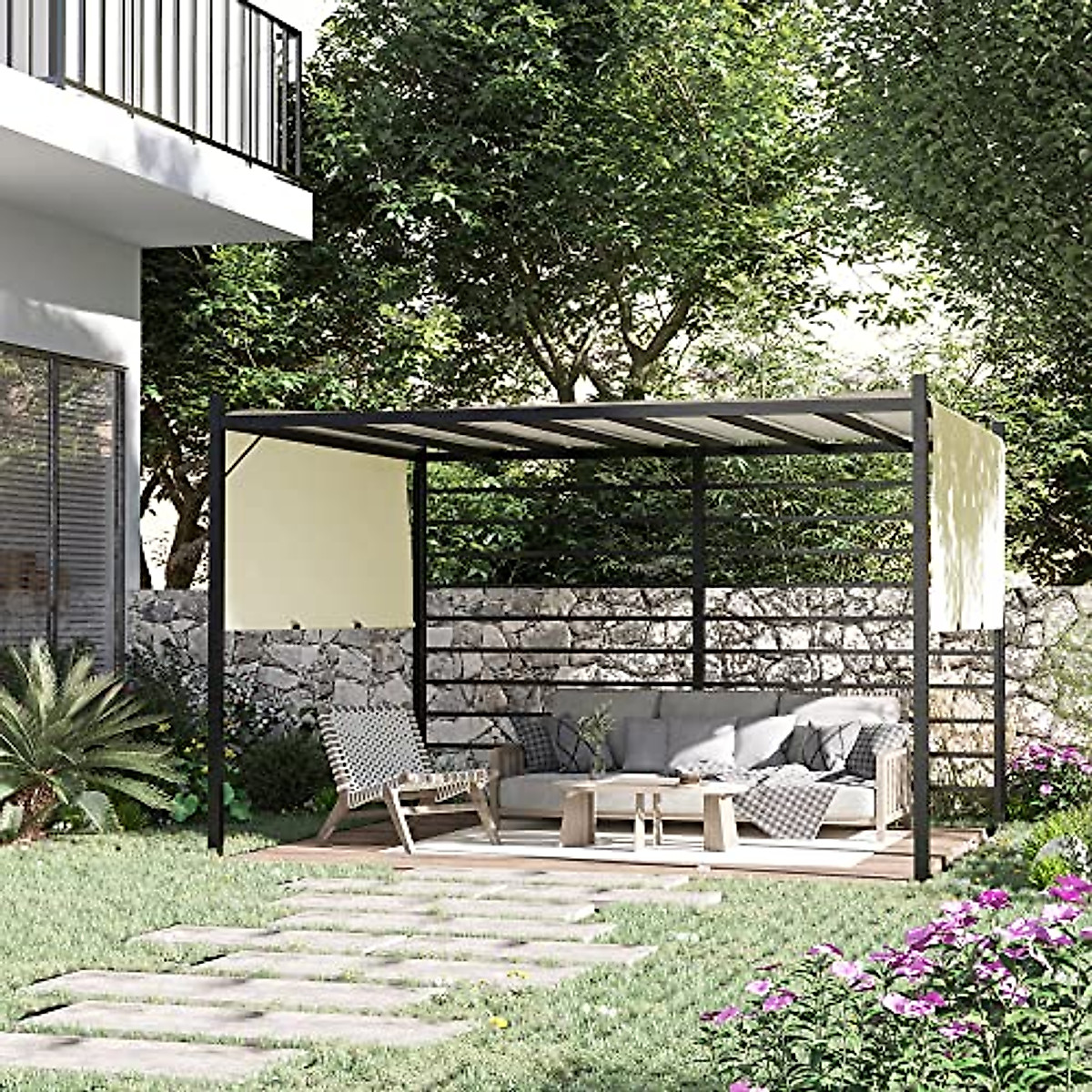 Outsunny 10' x 12' Outdoor Retractable Pergola, Patio Gazebo Canopy Adjustable Sun Shade Shelter for Backyard, Garden Activities, Beige