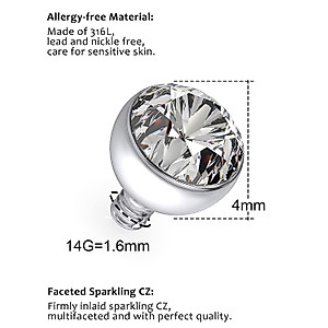 Xwnskvvz 14G Micro Dermal Anchor Top Internally Threaded Crystal Top Dermal Jewelry Surface Skin Piercing Jewelry for Women Men 4mm