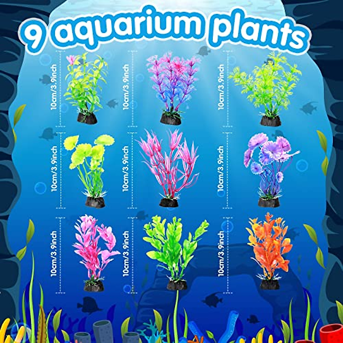 Fish Tank Decorations, Artificial Aquatic Plants and Artificial Fishes Floating Decorations for Small Aquarium, Plastic Fake Fish,Turtles,Goldfish,Tropical Fish for Fish Bowl Decoration (25 Pcs)