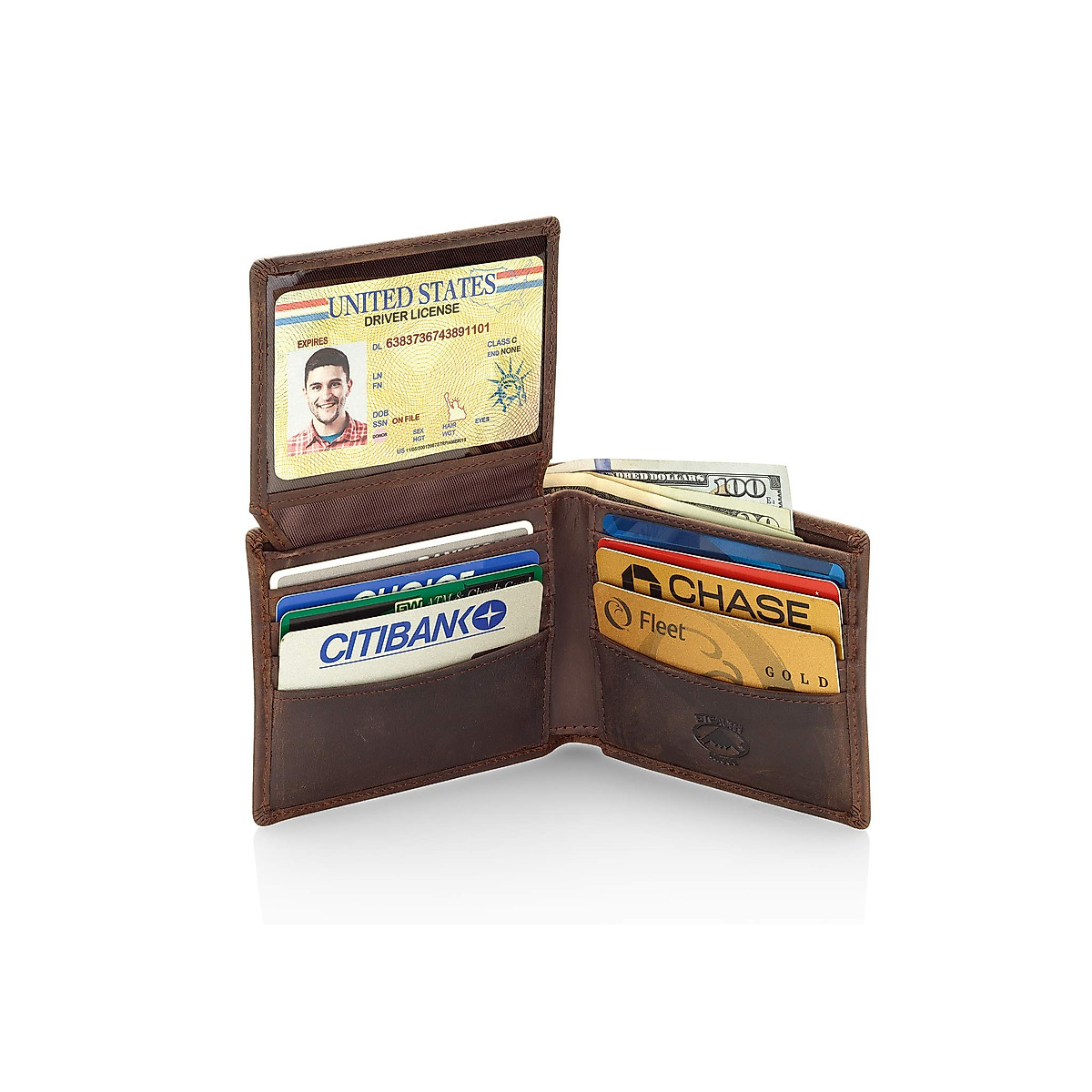 Stealth Mode Brown Leather Bifold Wallet for Men With ID Window and RFID Blocking, One Size