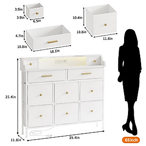 Fixwal White Dresser for Bedroom with 10 Drawers, Fabric Chest of Drawers for Kids, Girls, Nursery, Living Room, Closet, Entryway, Hallway