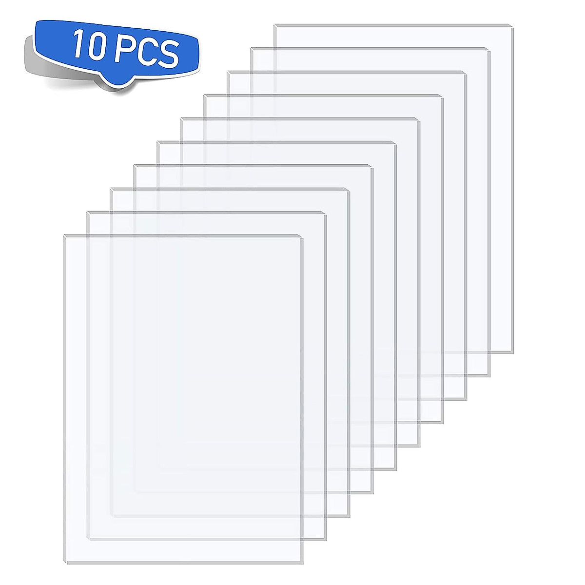 DisplayBug Plexiglass Sheets Pack of 10 Durable PET Panels for Poster & Picture Frames, Arts & Crafts Plastic Sheeting Protective Sheet Barrier Made in USA (10, 5X7)