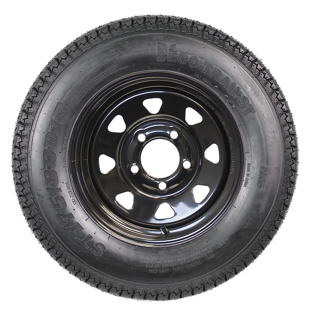 eCustomrim 2-Pack Trailer Tire On Rim Bias Ply ST175/80D13 175/80 Load Range C 5-4.5 Black Spoke Wheel - 2 Year Warranty w/Free Roadside