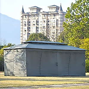 110x220 Gazebo Canopy with Galvanized Steel Double Roof, Aluminum Frame, Permanent Pavilion Outdoor Gazebo with Oxford Cloth and Curtains for Patio, Garden, Backyard, Gray