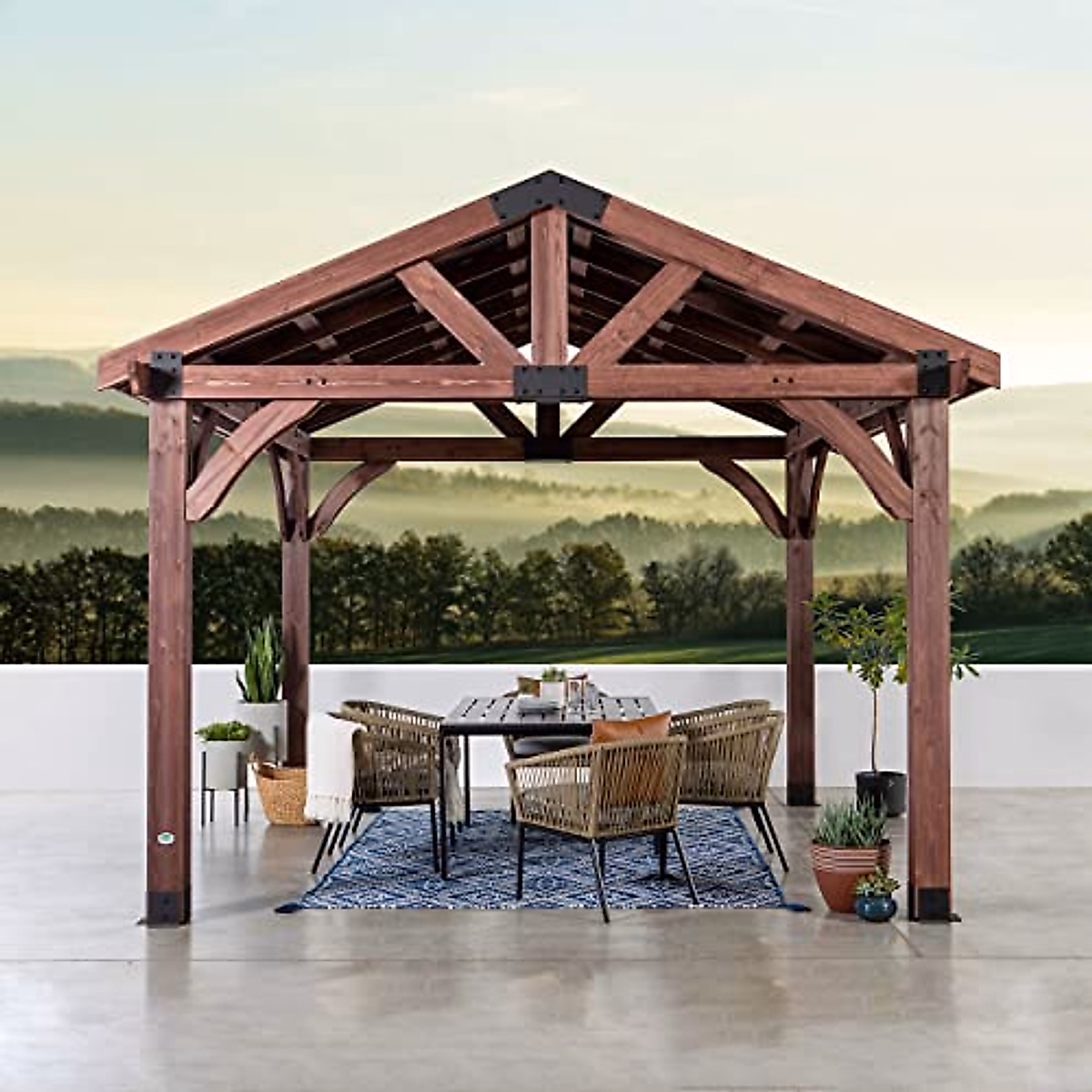 Backyard Discovery Arlington 12x12 All Cedar Gazebo, Walnut, Insulated Steel Roof, Water Resistant, Wind Resistant up to 100 MPH, Withstand 7,886 lbs of Snow