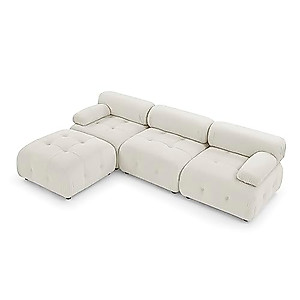 ERYE Cute Sectional DIY Combination Modern Convertible Modular Sofa & Couch Cloud Deep Seater Sofá, 93", Beige Velvet Button Tufted