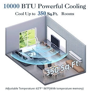 10000 BTU Portable Air Conditioner for Cool Up to 350 Sq.Ft. Large Room, LifePlus 3 In 1 Portable AC Unit w/Dehumidifier & Fan, Auto Swing, 24H Timer & Window Ventilation Kit, Low Noise for Bedroom