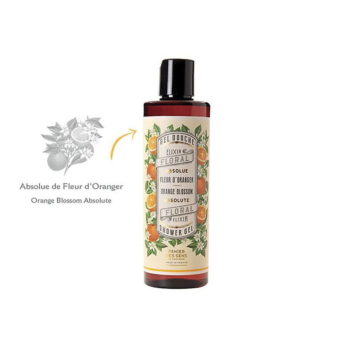 Panier des Sens – Orange Blossom Shower Gel - Foaming Body Wash Women & Men - Moisturizing Body Soap with Glycerin, Olive Oil - 95% Natural Ingredients Body Care - Vegan Liquid Body Wash - 8,45 floz