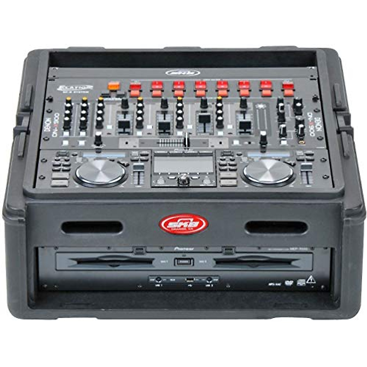 SKB Cases 1SKB-R102 10x2 Roto Rack/Mixer Console, 10U Slanted Rackmount on top, 2U rackmount in front, Steel Threaded Rails, Hard Lid and Doors, Side Access Ports for Cable Routing