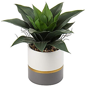 Briful Succulents Artificial Plants Fake Agave Aloe Plants in Gold and Dark Grey Ceramic Pot 9.4" Tall Small Faux House Plant Indoor for Home Office Livingroom Table Bookshelf Decorations