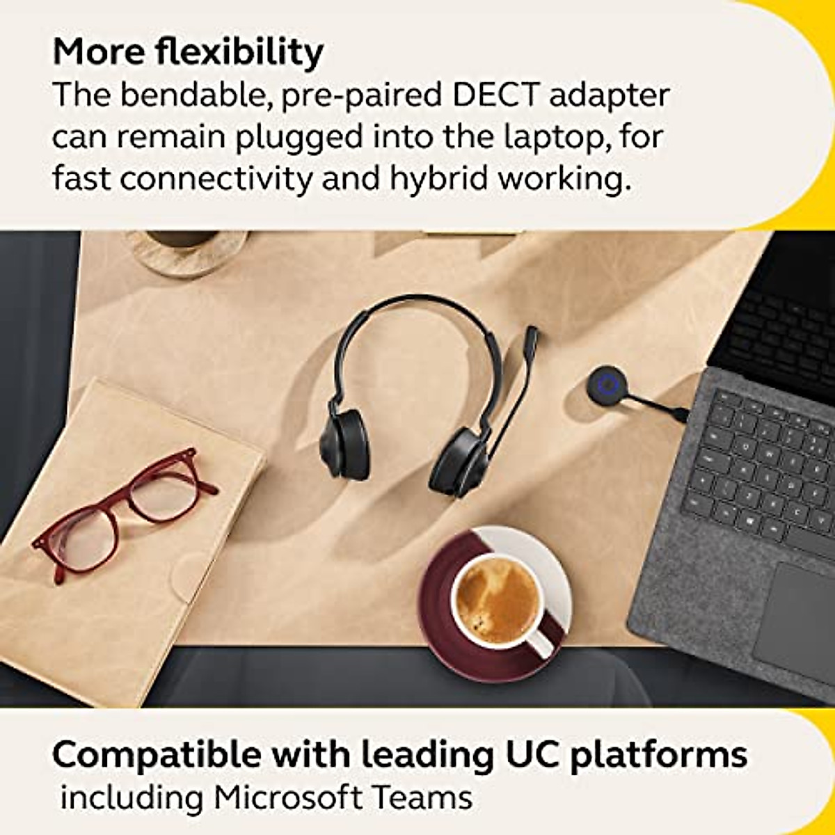 Jabra Engage 55 Stereo Wireless Headset with Link 400 USB-C DECT Adapter – Noise-Cancelling Microphone, Extensive Range, Hearing Protection – MS Teams Certified, Works with All Other Platforms – Black