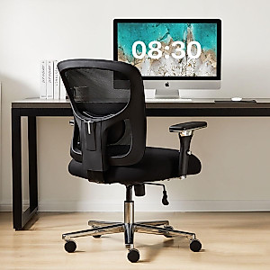 Sweetcrispy Big and Tall Office Desk Chair with Lumbar Support, 500lbs Heavy Duty Mesh Ergonomic Computer Chair with Arm and Wide Comfy Seat, Wheels for Adult