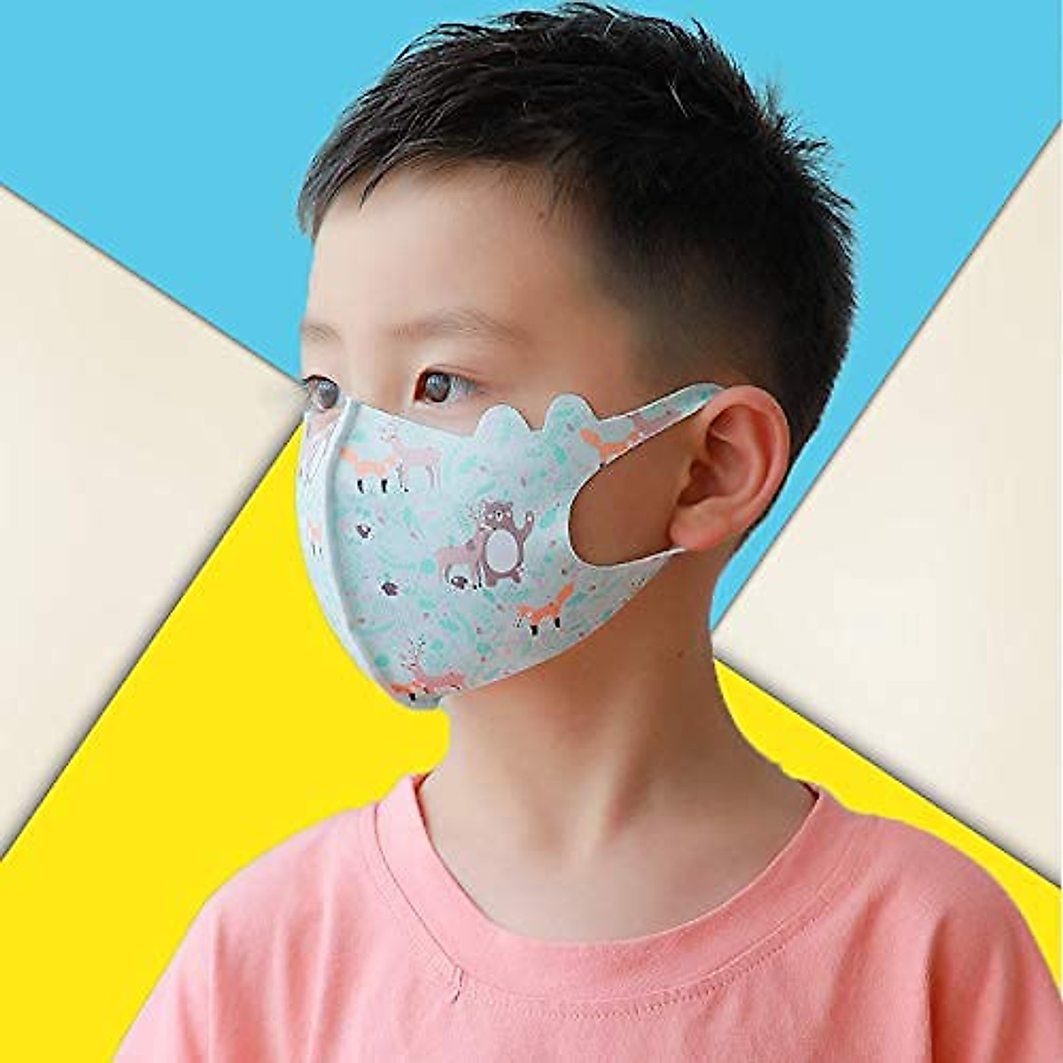 Kids Children Animals Cartoon Face Mask, Washable Face Shield Cover, Anti-Dust, Reusable 5Pcs