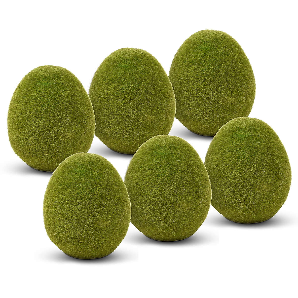 6 Easter Green Mossy Eggs Spring Decor Artificial Fuzzy Flocked Moss Balls Decorative Holiday Furry Covered Egg for Indoor Home Kitchen Table Shelf Bowl Decorations & Outdoor Garden Yard Potting Craft