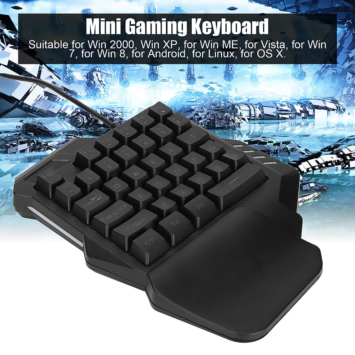 Hilitand One Handed Gaming Keyboard,35 Keys,LED Backlit,Ergonomic Mini Mechanical Gaming Keyboard,for Win 2000/XP/ME/7/8,for Vista,for Android,for Linux,for OS