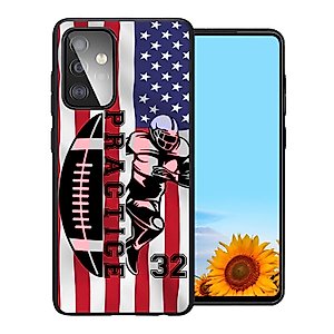 Personalized Football Player Name Number America Flag Design Rubber Cover Phone Case for Samsung Galaxy A16/A15/A25/A14/A54/A53 5G/A03S/A02S/A10E/A12/A13/A32/A33/A42/A51/A52/A71 Custom Football Phone Case