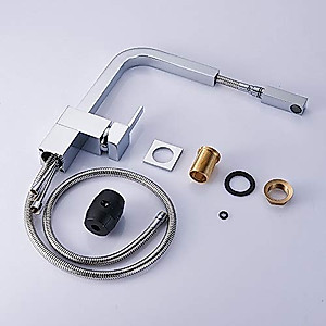 JiuZhuo Modern Single Handle Square Kitchen Sink Faucet with Pull Down Sprayer in Chrome