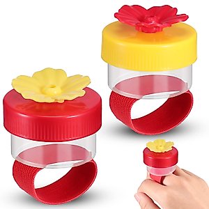 4 Pieces Hummingbird Wrist Feeder for Outdoor Hummingbird Hand Feeder Feeding Perch Hand Feed with Adjustable Strap Flower Hand Held Mini Hand Feeding Tools (Ring Style,2 Pieces)
