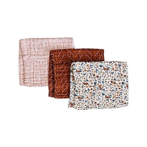 Mebie Baby Burp Cloths, Floral Print 3-Pack, Muslin Burp Cloth Set for Spit Up, Drool, and More, Boho Burp Cloths for Baby Boy and Girl, Baby Must Haves for Registry Lists and Gifts for Newborns